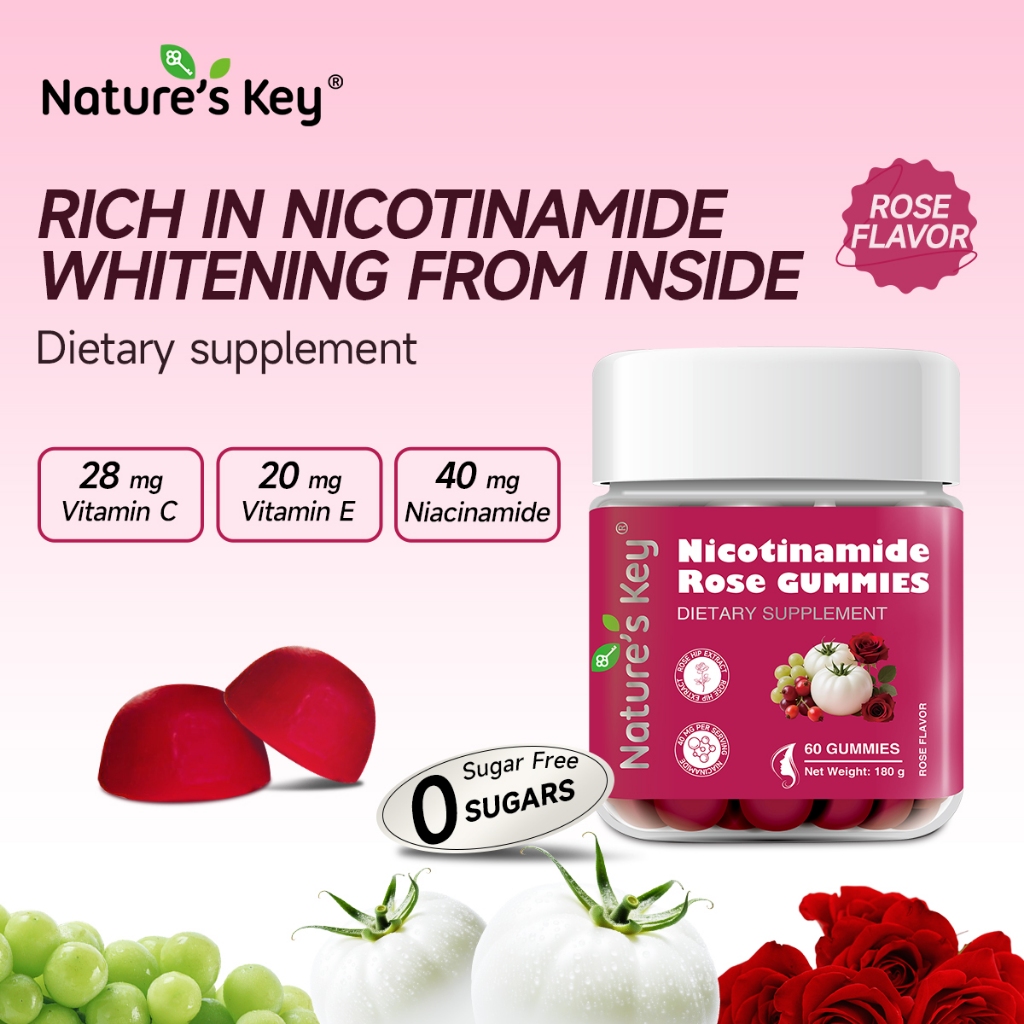 Nature's Key Vegan Halal Niacinamide Vitamin C E Rose Gummies ...