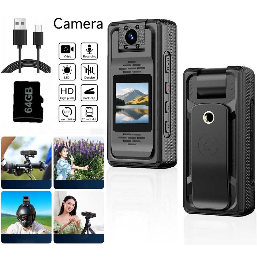 2K Thumb Action Camera,Mini Body Camera with 180° Rotating Lens, Night ...