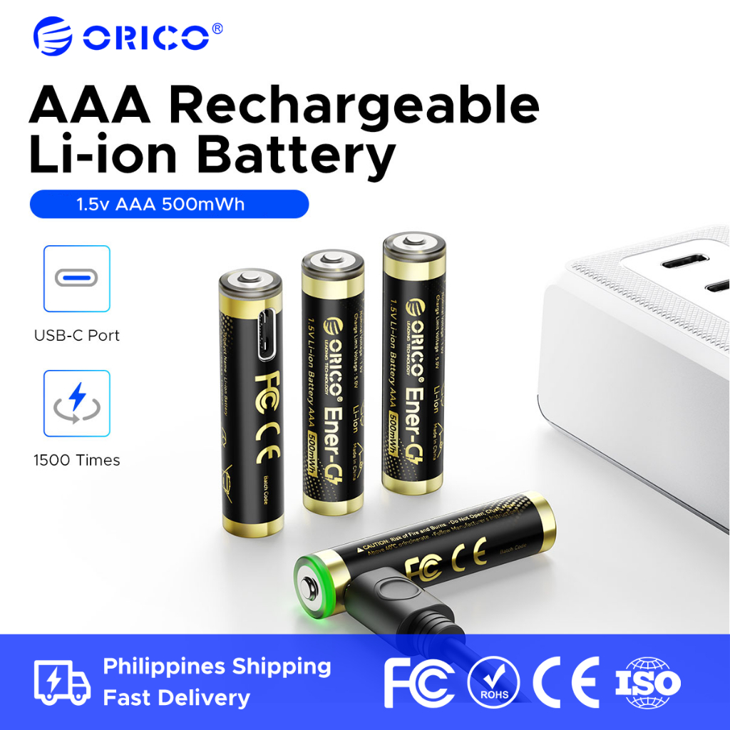 ORICO 1.5V AAA Li-ion Battery 500 mWh Fast Charging Type-C Rechargeable ...