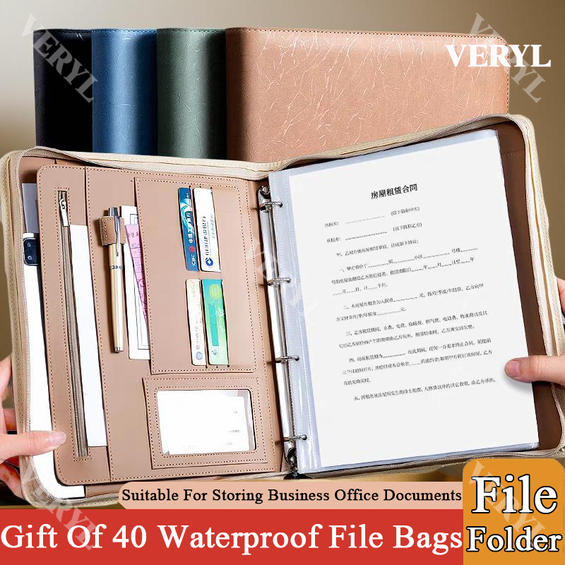 A4 Leather Document Organizer Seaman's Waterproof Portfolio Bag File ...