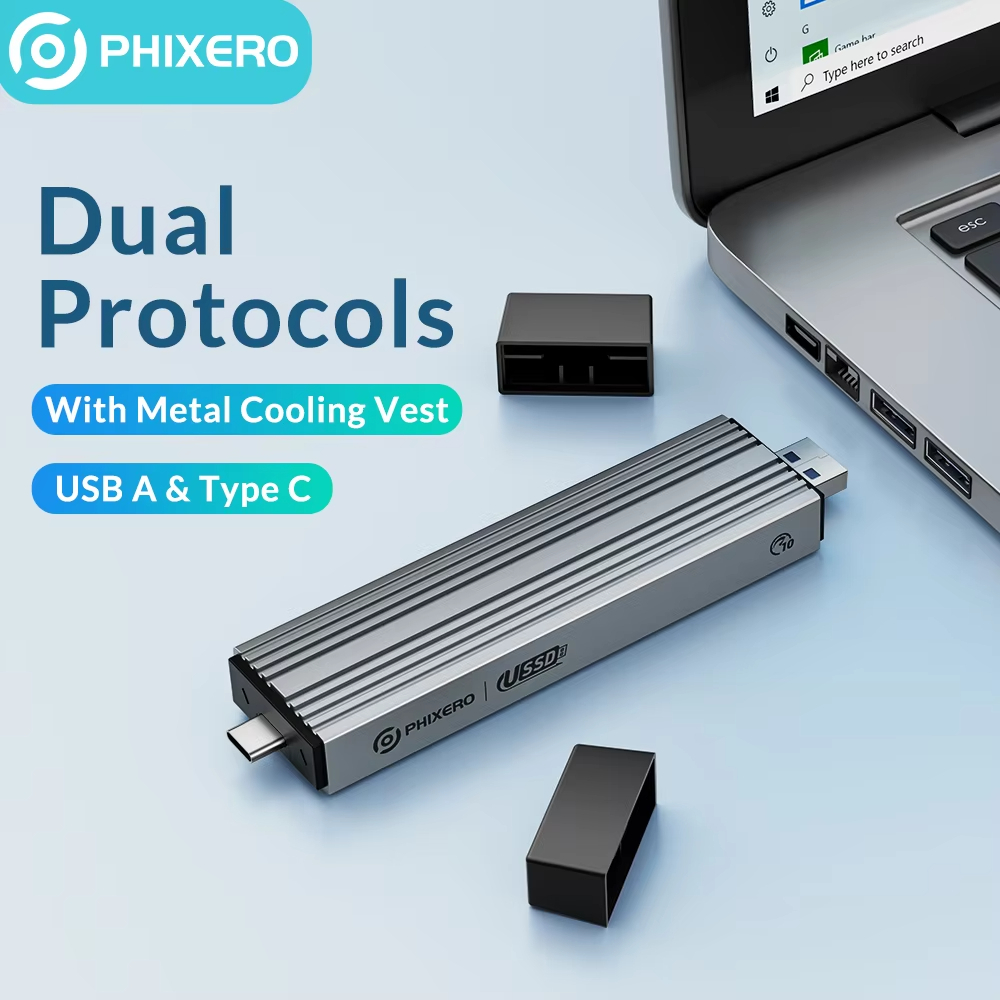 PHIXERO Dual Protocols M.2 NVME NGFF SATA Enclosure SSD External HD ...