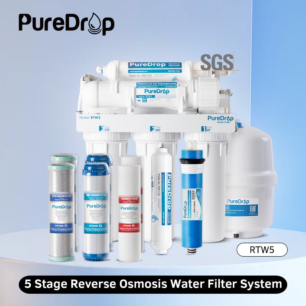 PureDrop RTW5 5-Stage Reverse Osmosis Water Filter System SGS Certified ...