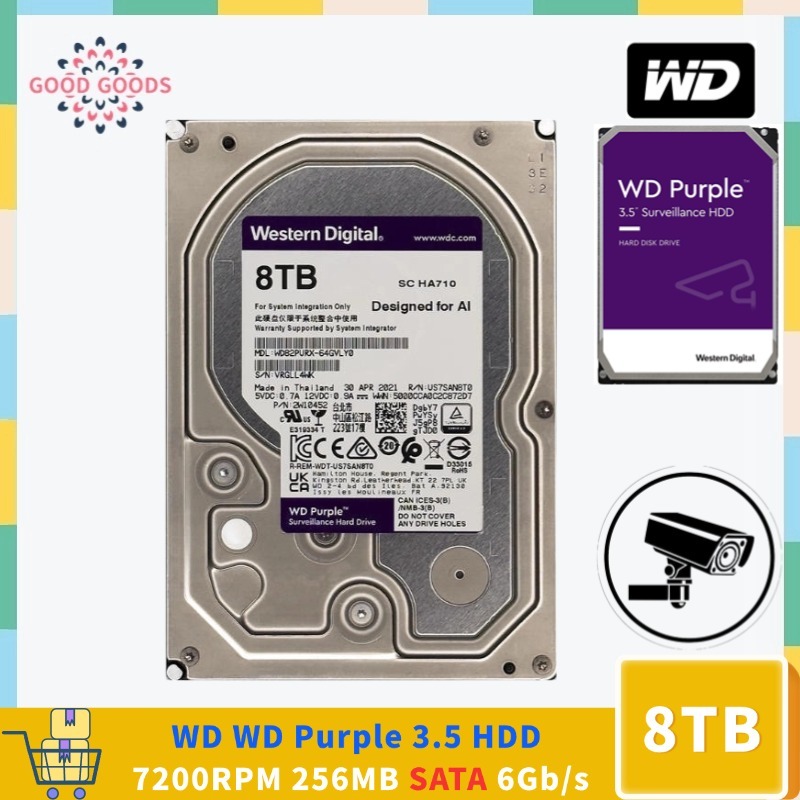 FOR WD Purple 3.5 Surveillance HDD 8TB WD82PURX 7200 RPM 256MB Cache ...