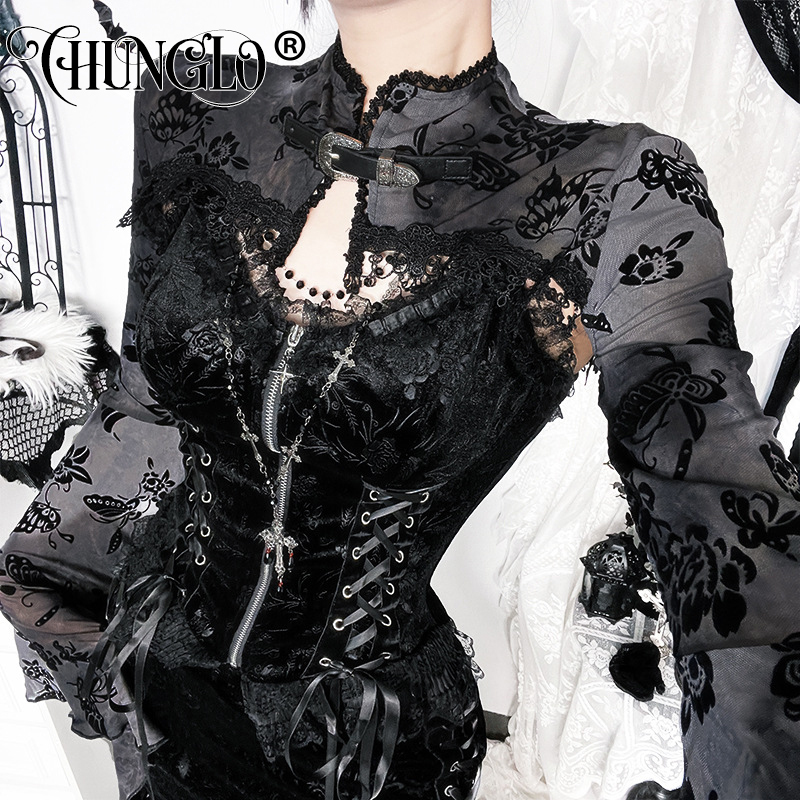 CHUNGLO Gothic Palace Style Vintage Smock Women Dark Goth Aesthetic ...