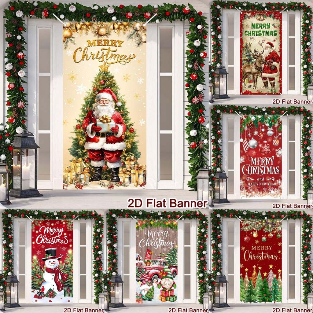 【Super Deal】60x120cm Merry Christmas Door Banner Polyester Holiday Door ...