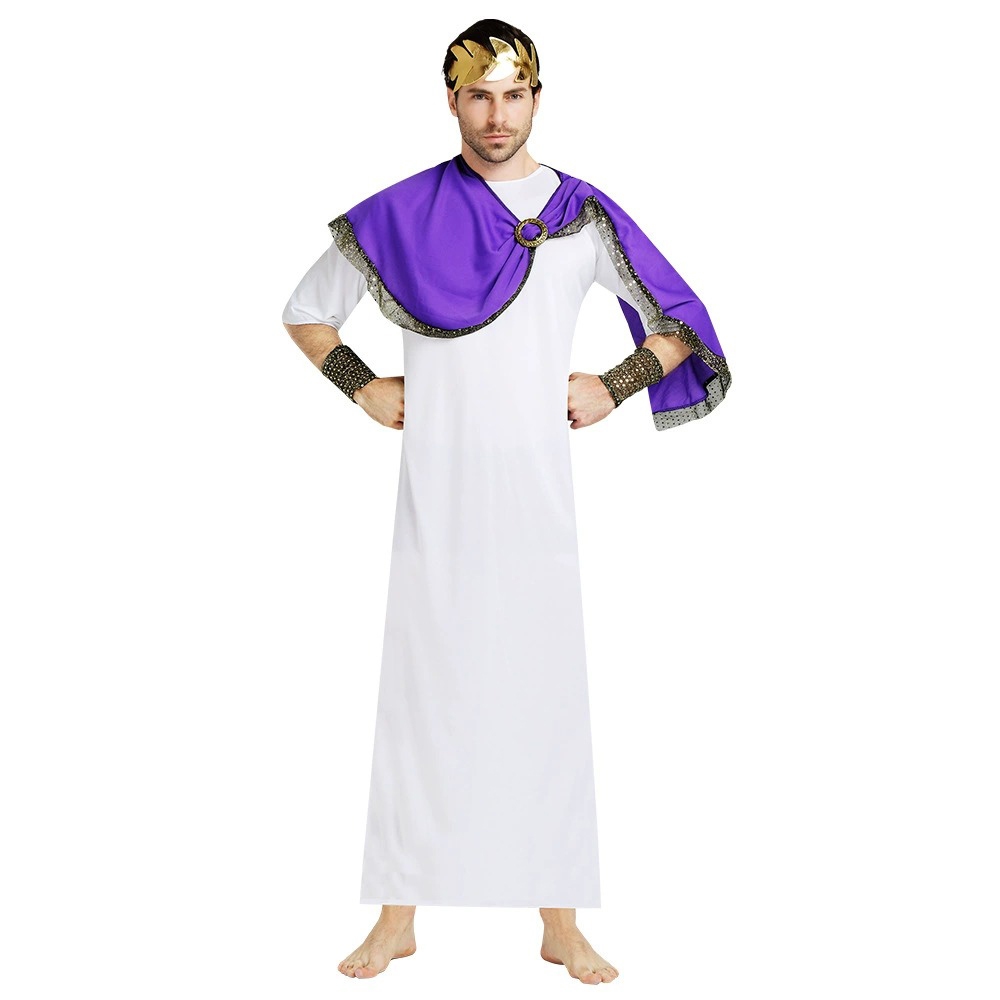 Men Ancient Greek Zeus God Roman King Purple Toga Adults Retro Gold ...
