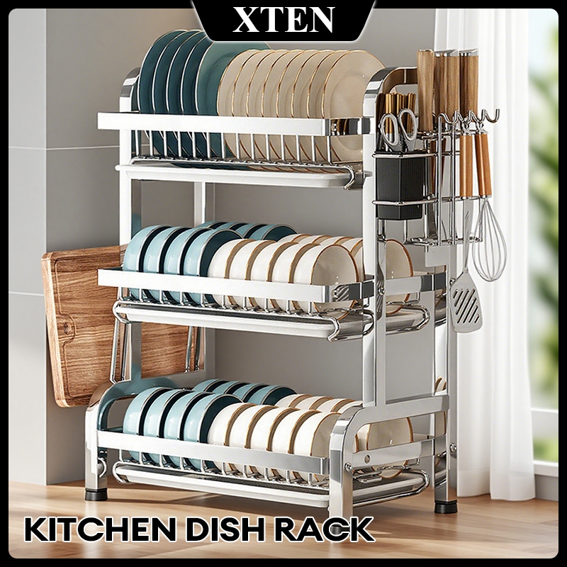 XTEN 2/3 Layers Dish Rack with Drainer 304 Stainless Steel Dish Drainer ...