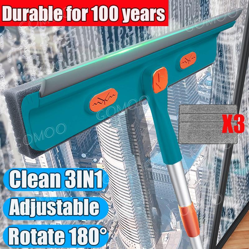 3 in 1 Window Dust Remover with Wiper Strip 140cm Mop Double-Sided ...