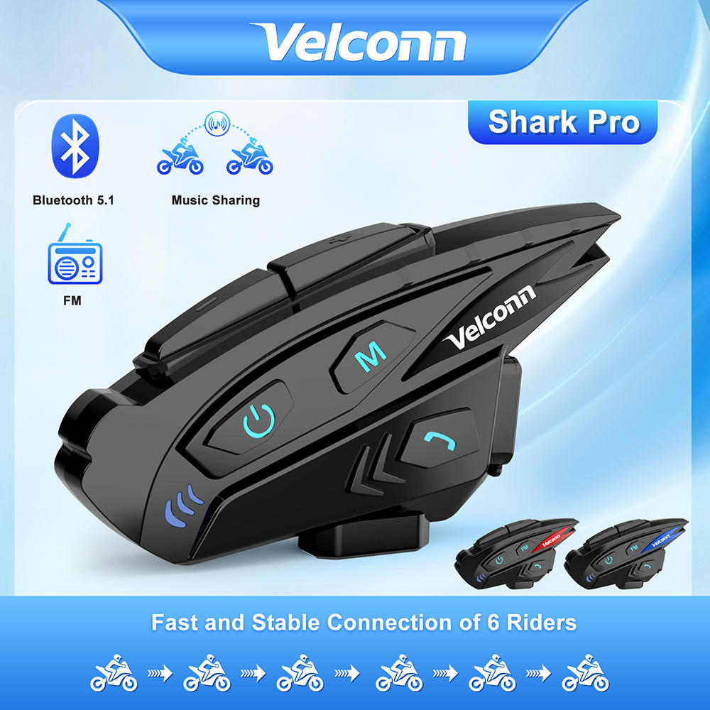 Velconn Shark Pro Motorcycle Intercom Music Sharing Helmet Bluetooth ...