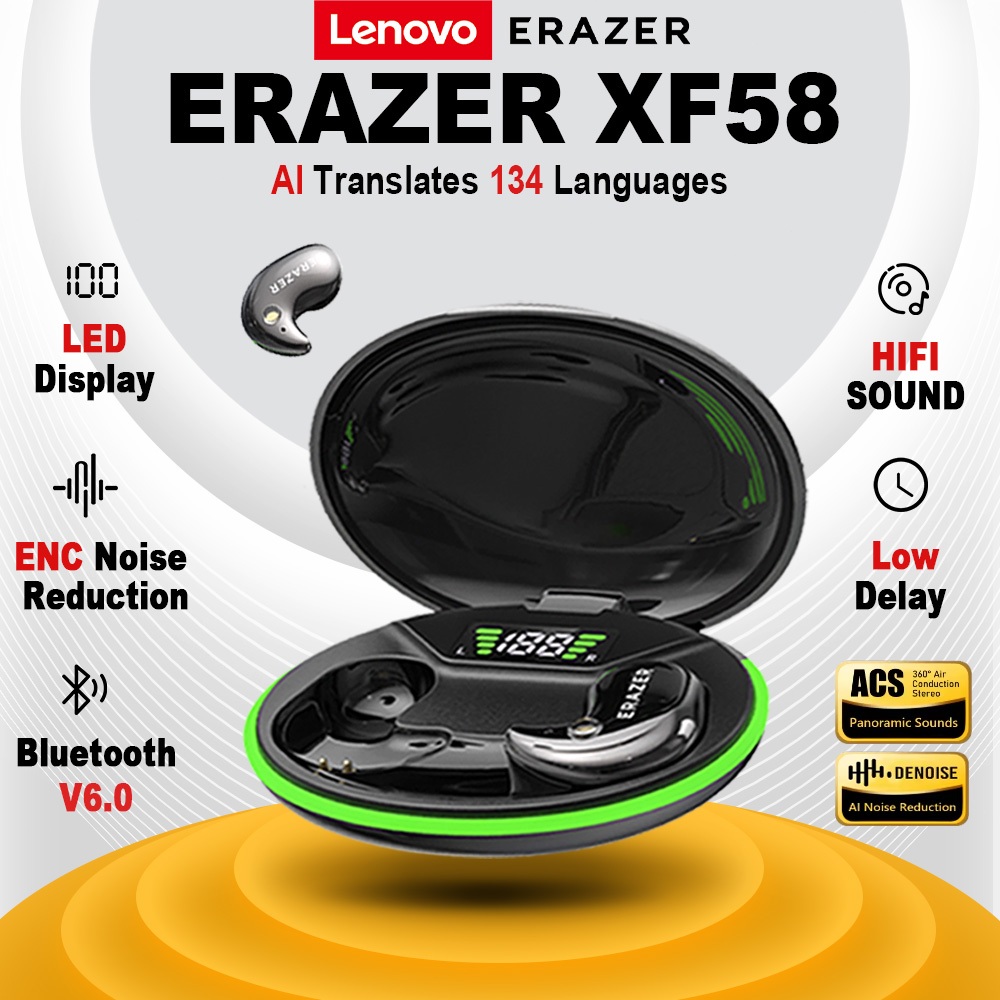 Lenovo ERAZER XF58 LED HIFI Bluetooth Earphones V6.0 AI Translation ...