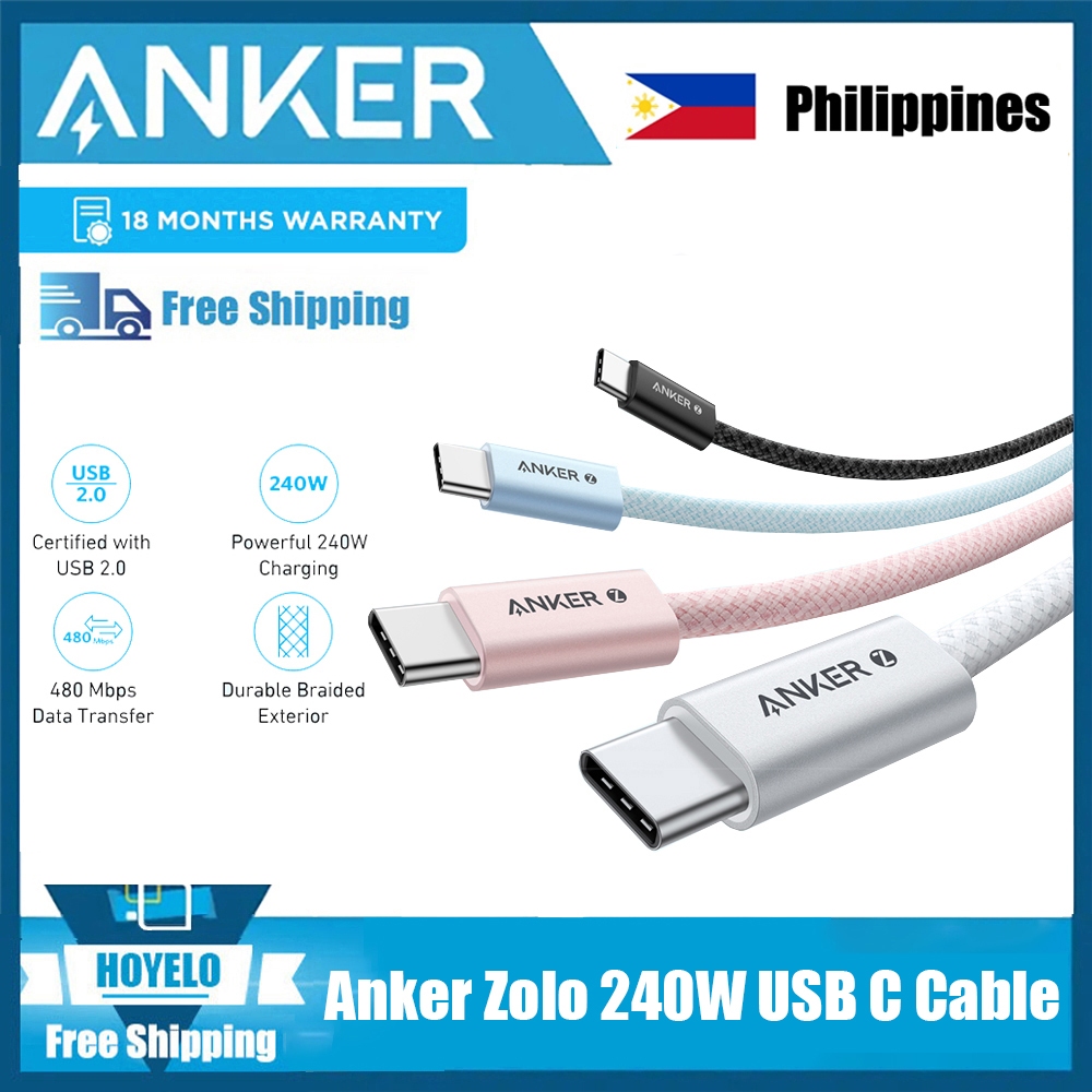 Anker Zolo 240W USB C to USB C Cable, Braided and Dirt-Free Type C Fast Charging Cable | Shopee ...