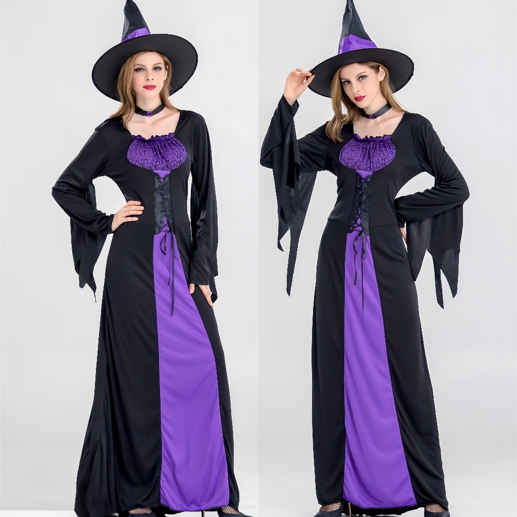 New Halloween witch costume adult role-playing purple witch long dress ...