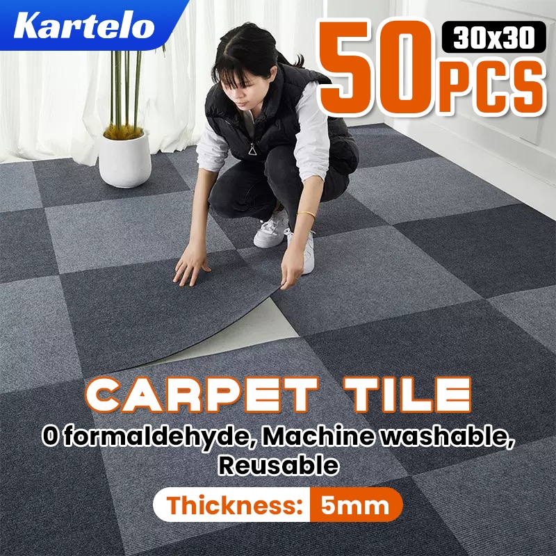 50PCS Carpet Floor Tiles 30x30cm Self Adhesive Non-Slip Square Carpet ...