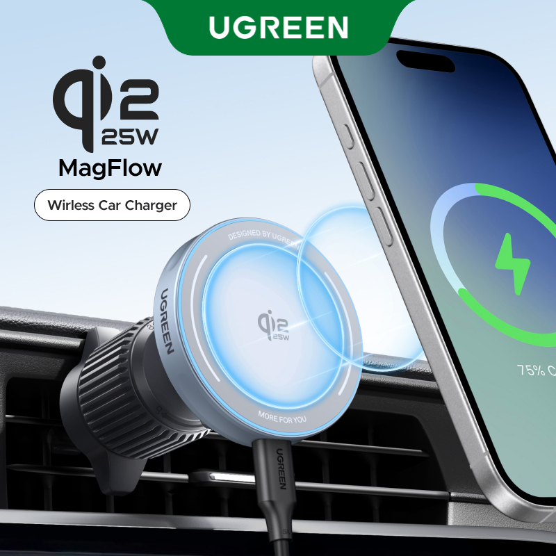 UGREEN Magflow Qi2 25W Magnetic Car wireless charger 25W Max Compatible with iPhone 17 series ...