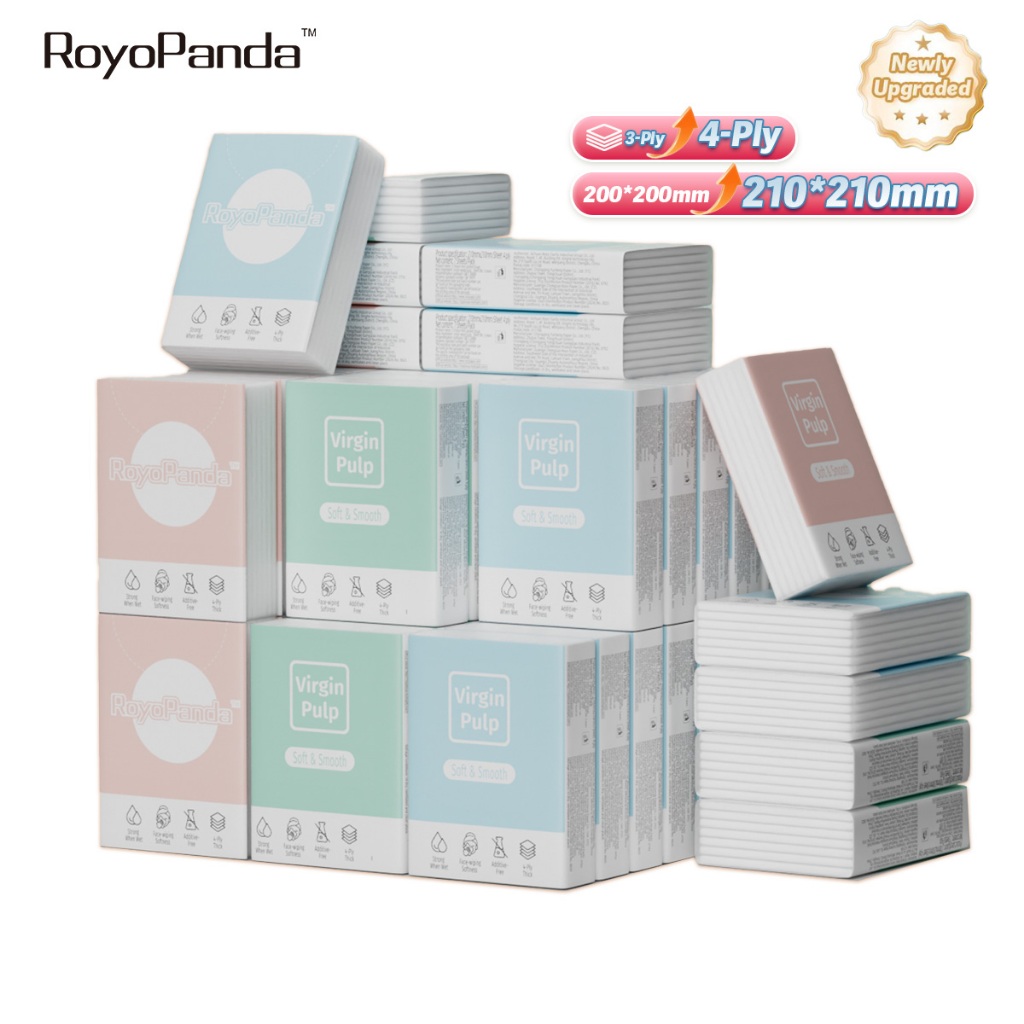 【50 Packs】 RoyoPanda Three-color Mini Tissues 210*210mm Facial Tissues ...