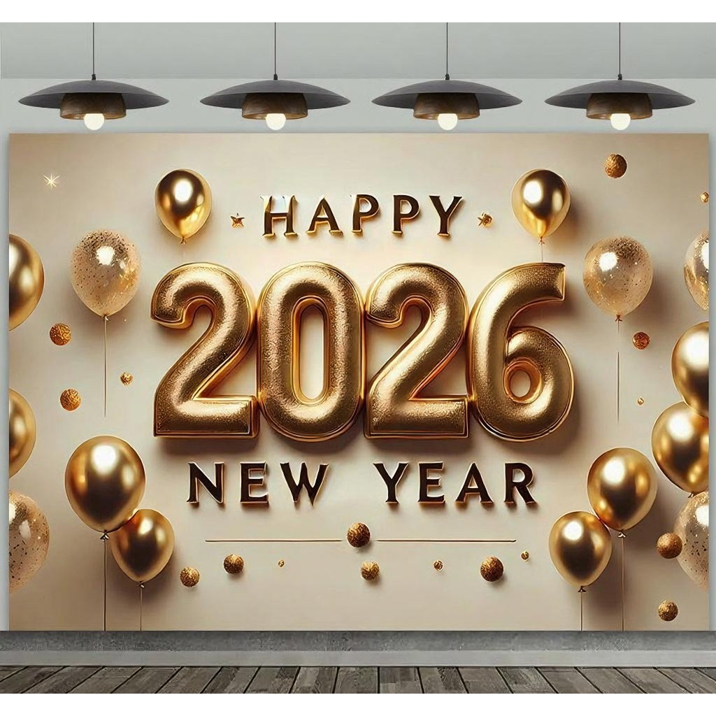 5x3ft Happy New Year Photography Background Cloth Golden New Year ...