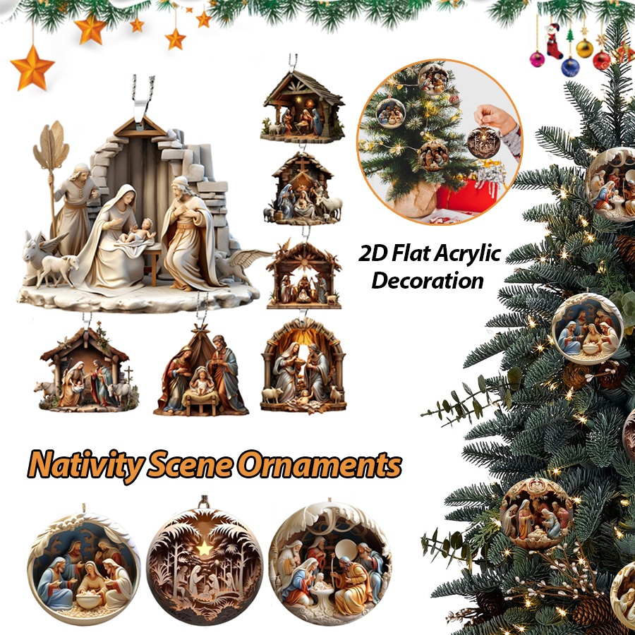 Nativity Scene Ornaments Christmas Tree Decoration Flat Acrylic 2D ...