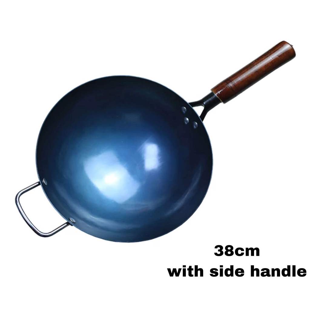 Full Seasoned Carbon Steel Wok Pan (Heavy duty) Fudong Wok Kawali 32cm 36cm 38cm 40cm | Shopee ...