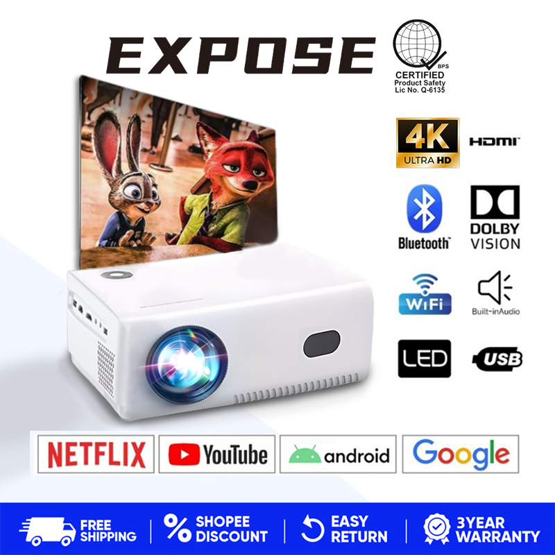 EXPOSE Projector Portable Mini Projector 4K Smart Projector 8500Lumens ...