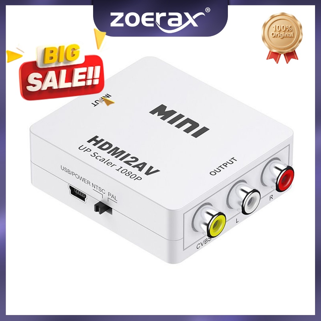 ZOERAX AV to HD-MI Converter Mini AV2HDMI 1080P RCA AV/CVBS to HDMI ...
