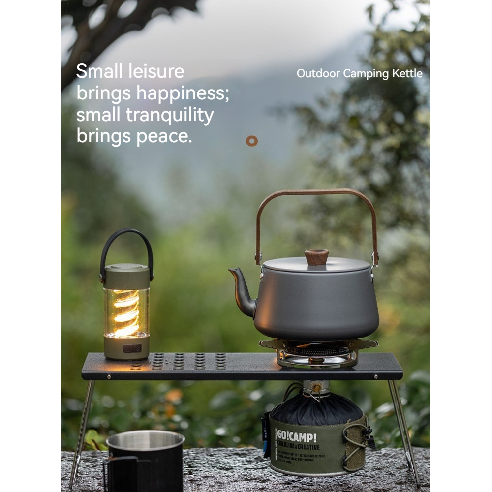 Outdoor aluminum alloy wooden handle teapot camping kettle boiling ...