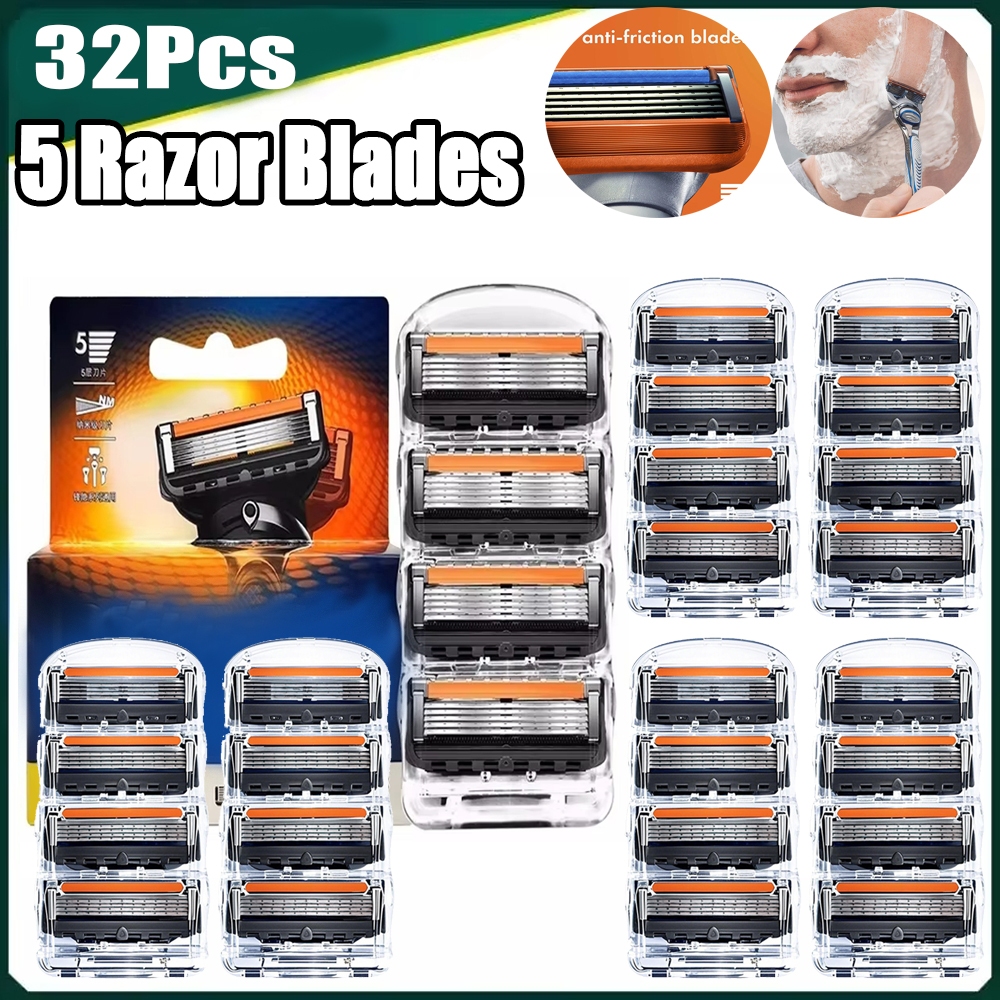 32Pcs 5 Razor Blades for Fusion Razor Handle Men Face Hair Shaving ...