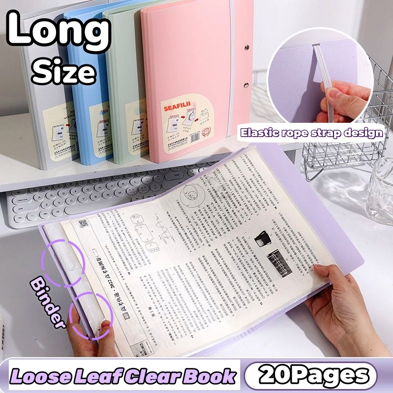 Long Clear Book With Zipper Pocket Loose Leaf File Folder Binder Clasp ...
