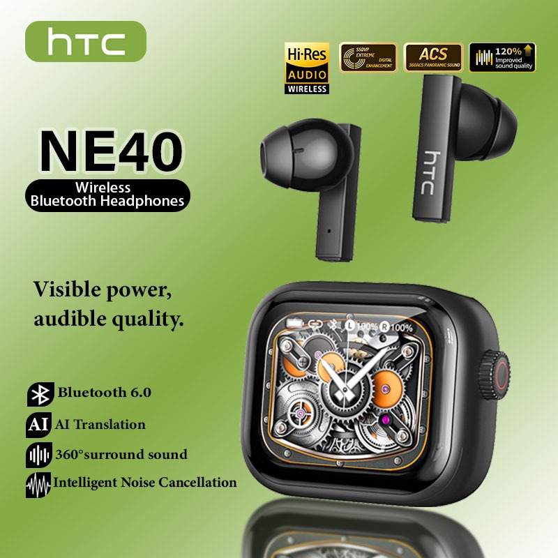 HTC NE40 Open-Ear TWS Bluetooth 6.0 Earphones | Smart Screen Charging ...