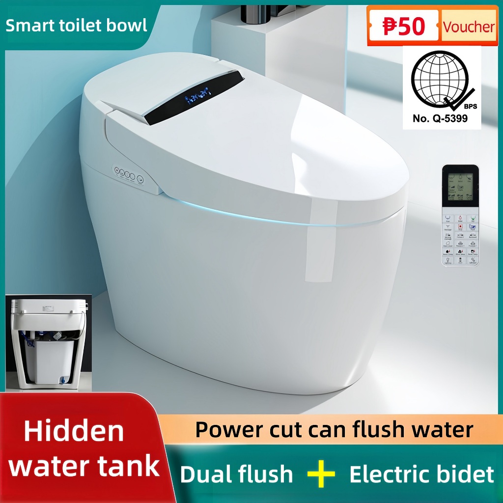 Smart Toilet Bowl Set With Bidet Built In Water Tank Automatic Dual ...