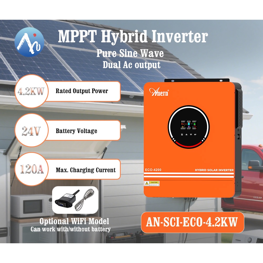MPPT 4.2KW Off-Grid Pure Sine Wave Solar Hybrid Inverter 220Vac Built ...