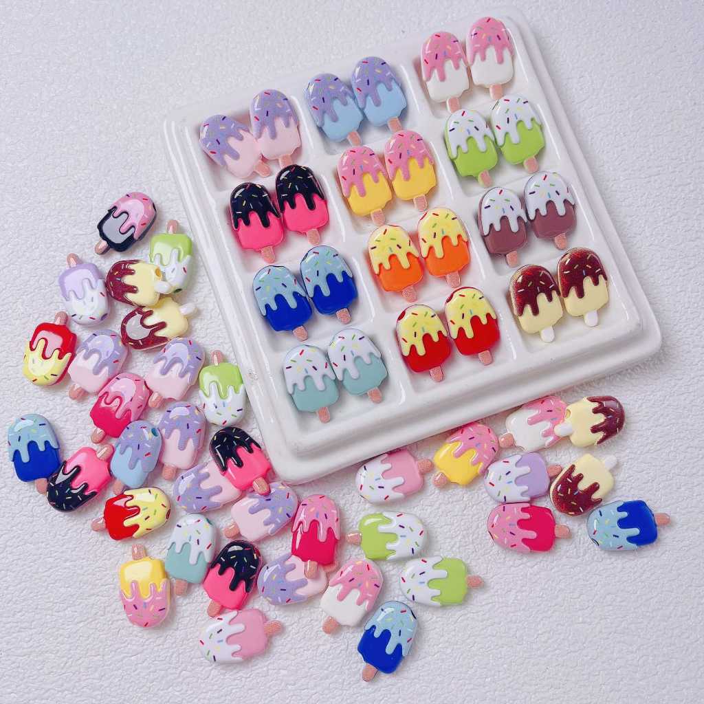 10 pcs Acrylic baking paint ice cream popsicle slanted hole bead DIY ...
