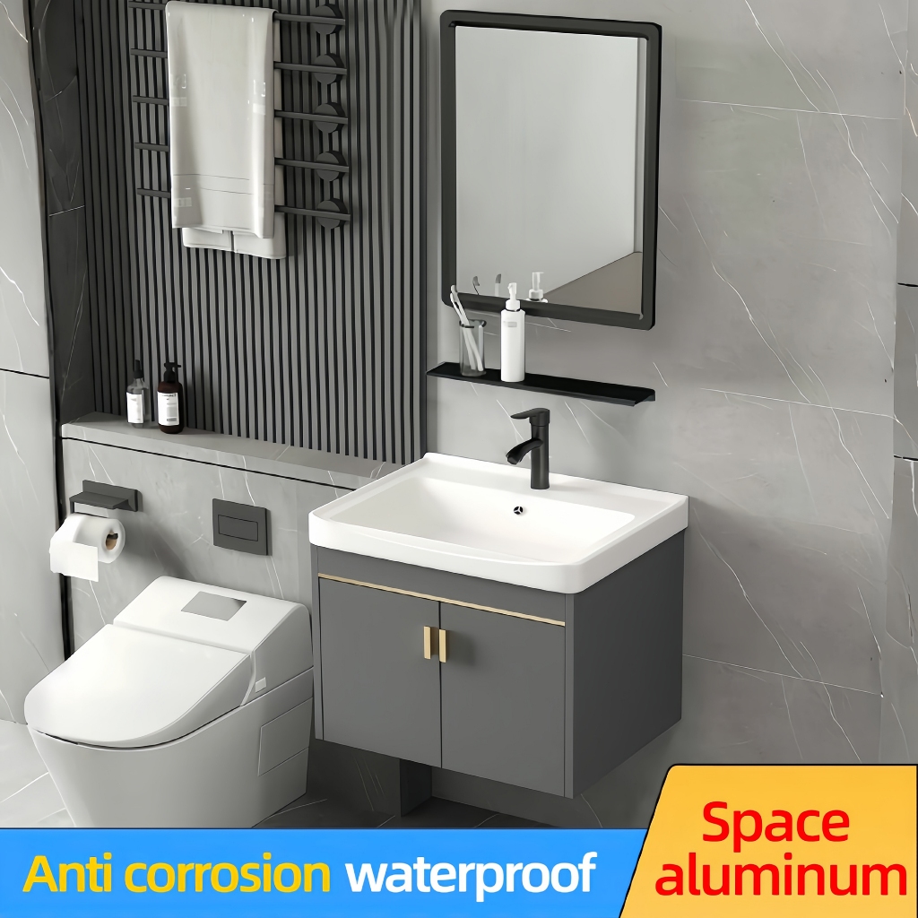 Aluminum Bathroom Cabinet With Mirror Wall Bathroom Sink Complete Set ...