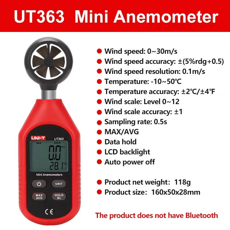 UNI-T UT363 Handheld Anemometer Digital Wind Speed Measurement ...
