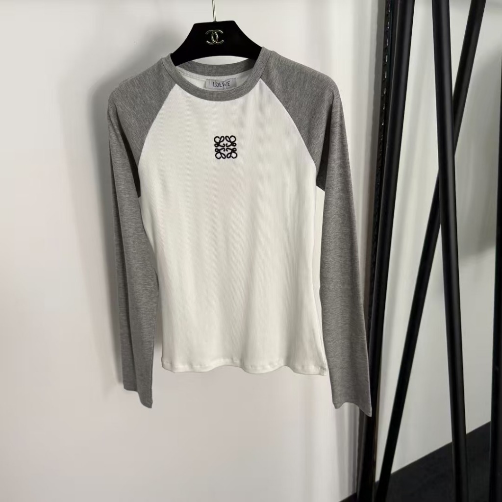 Loew * New Style Chest logo Embroidery Color-blocking Long-sleeved T ...