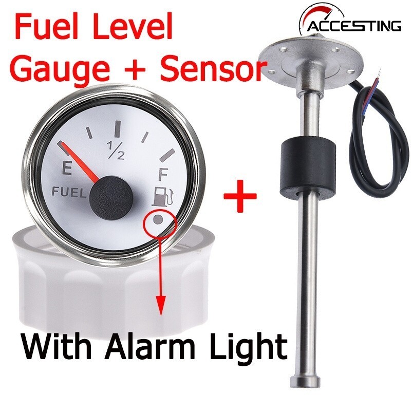 Fuel Level Gauge 52mm with Alarm Light +225mm Fuel Level Sensor 0-190 ...