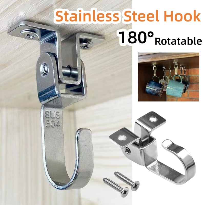 304 Stainless Steel Swivel Hook Wall-mounted Top-installation Door Hook ...