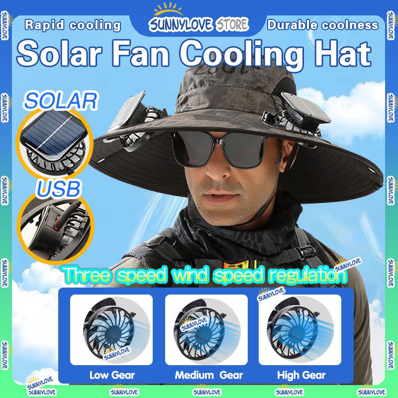 waterproof Hat with Solar Powered Fan UV Protection Wide Brim Caps ...