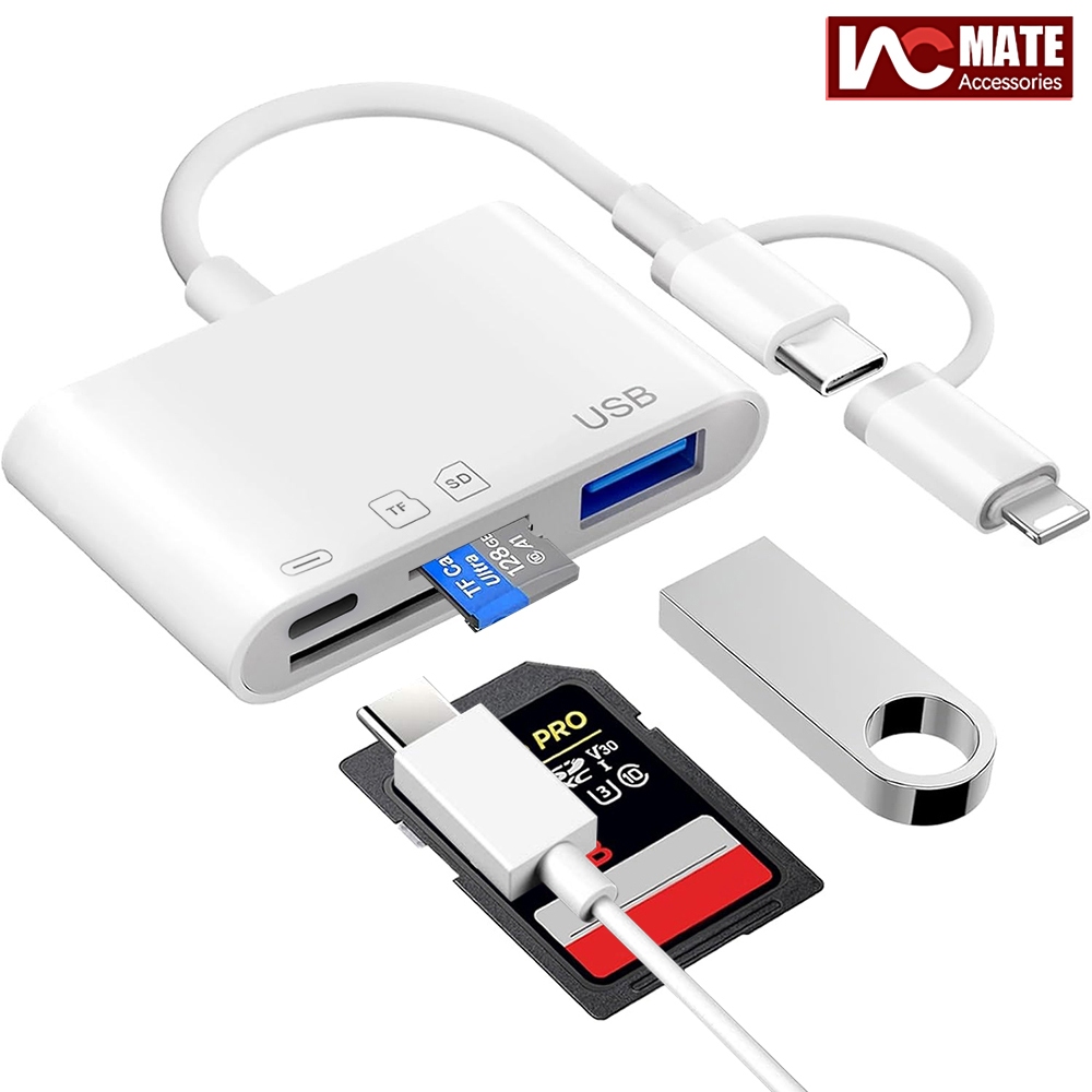 SD Card Reader, USB C and Lightening Dual Interface Memory Card Reader ...