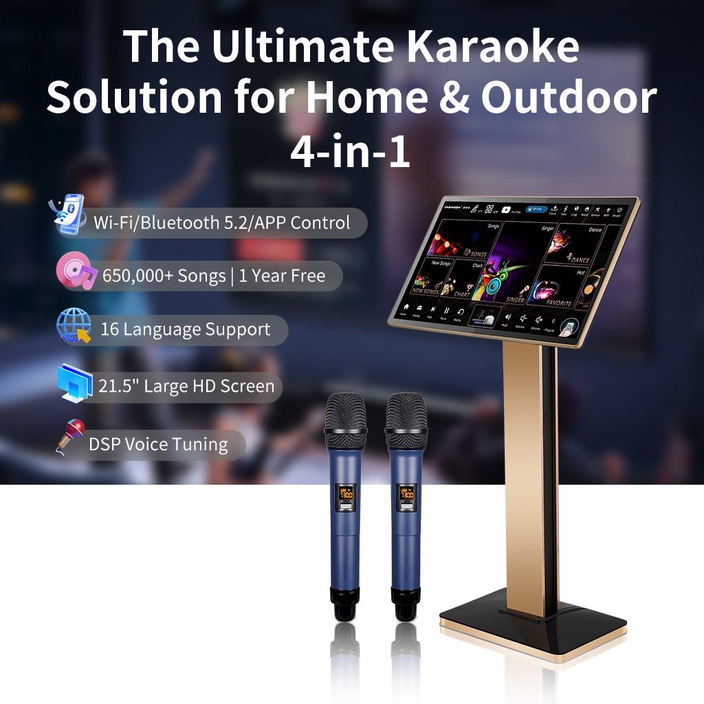 21.5" 4-in-1 Videoke Machine with UHF Wireless Mics & Karaoke System ...