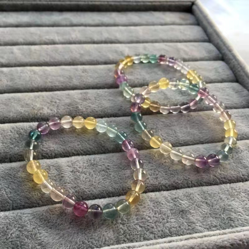 Natural fluorite Round beads bracelet 7mm pinkycolor Rainbow color ...