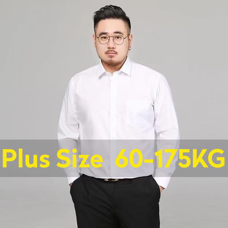 175KG Plus Size Men Casual Loose Black White Professional Long Sleeve Business Formal Shirts ...