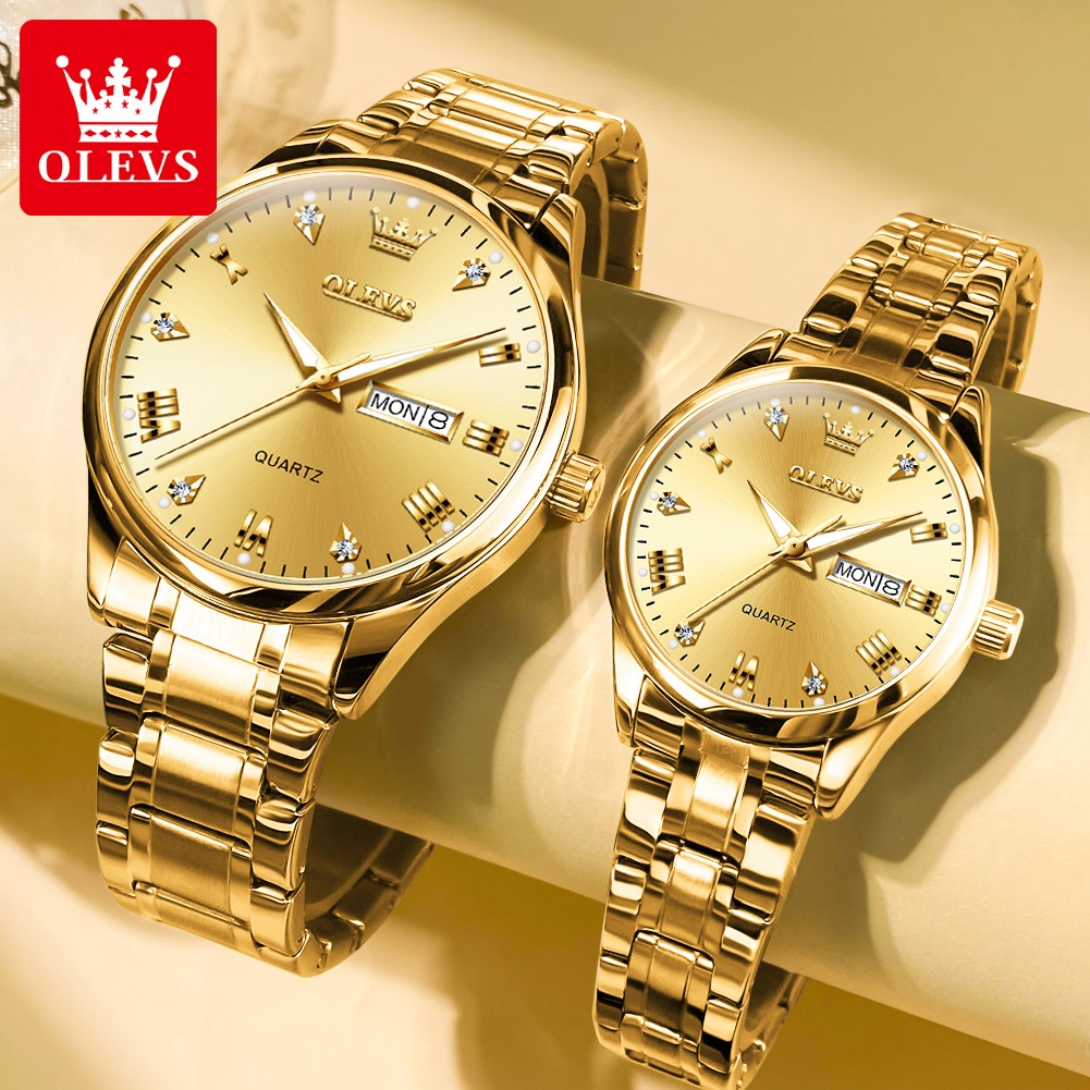 OLEVS Couple Watch Waterproof Original Quartz Luminous Calendar Fashion ...