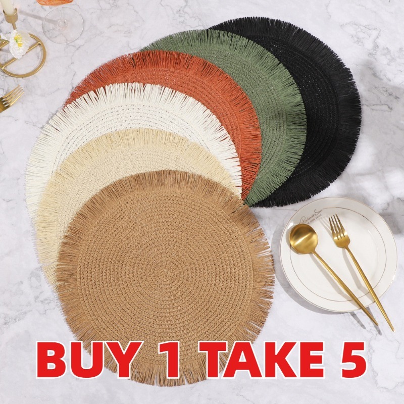【24H SHIP】38CM Big Round Woven Placemat, Aesthetic Vintage Heat ...
