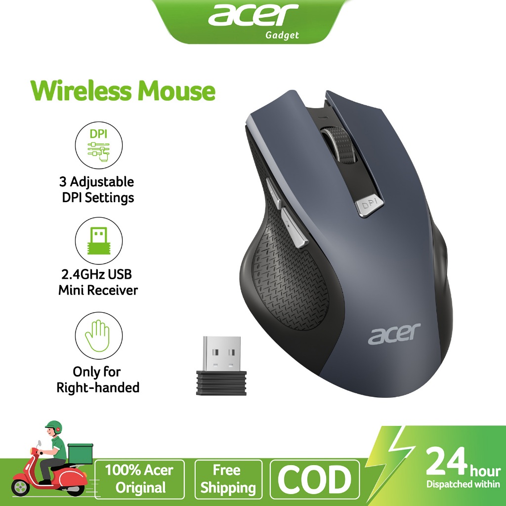 Acer Wireless Mouse, 6 Silent Buttons, 2.4G with USB Mini Receiver, 3 ...