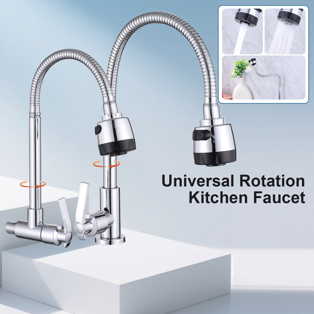 Kitchen Faucet Sink Wall Mounted Faucet 360°Flexible Single Cold ...