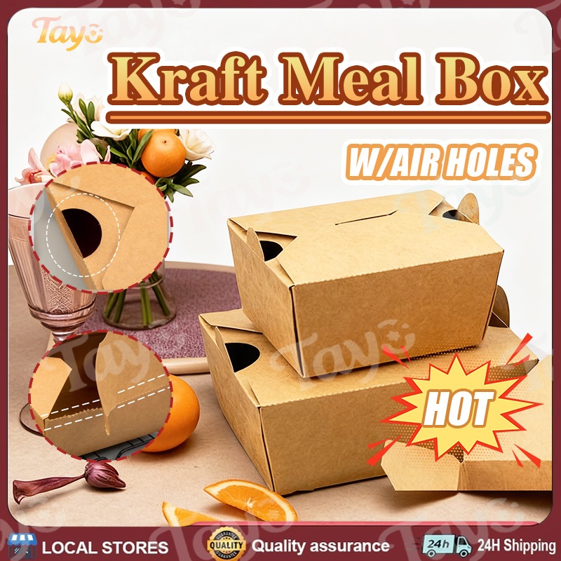50PCS Food Packaging Lunch box With Top Lock Kraft Paper Meal Box Take ...