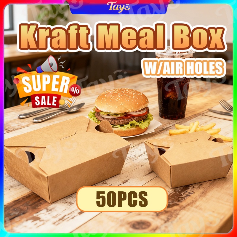 50PCS Kraft Lunch Box Packaging With Top Lock Kraft Paper Meal Box Take ...