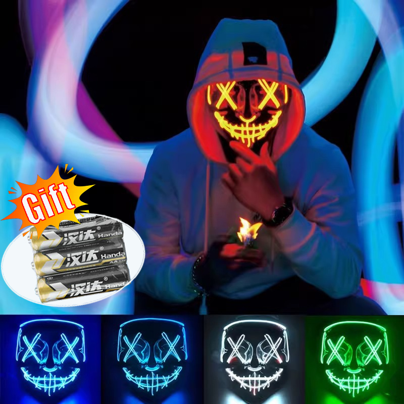 LED Mask Neon Party Halloween Mask Luminous Light Scary Mask Horror ...