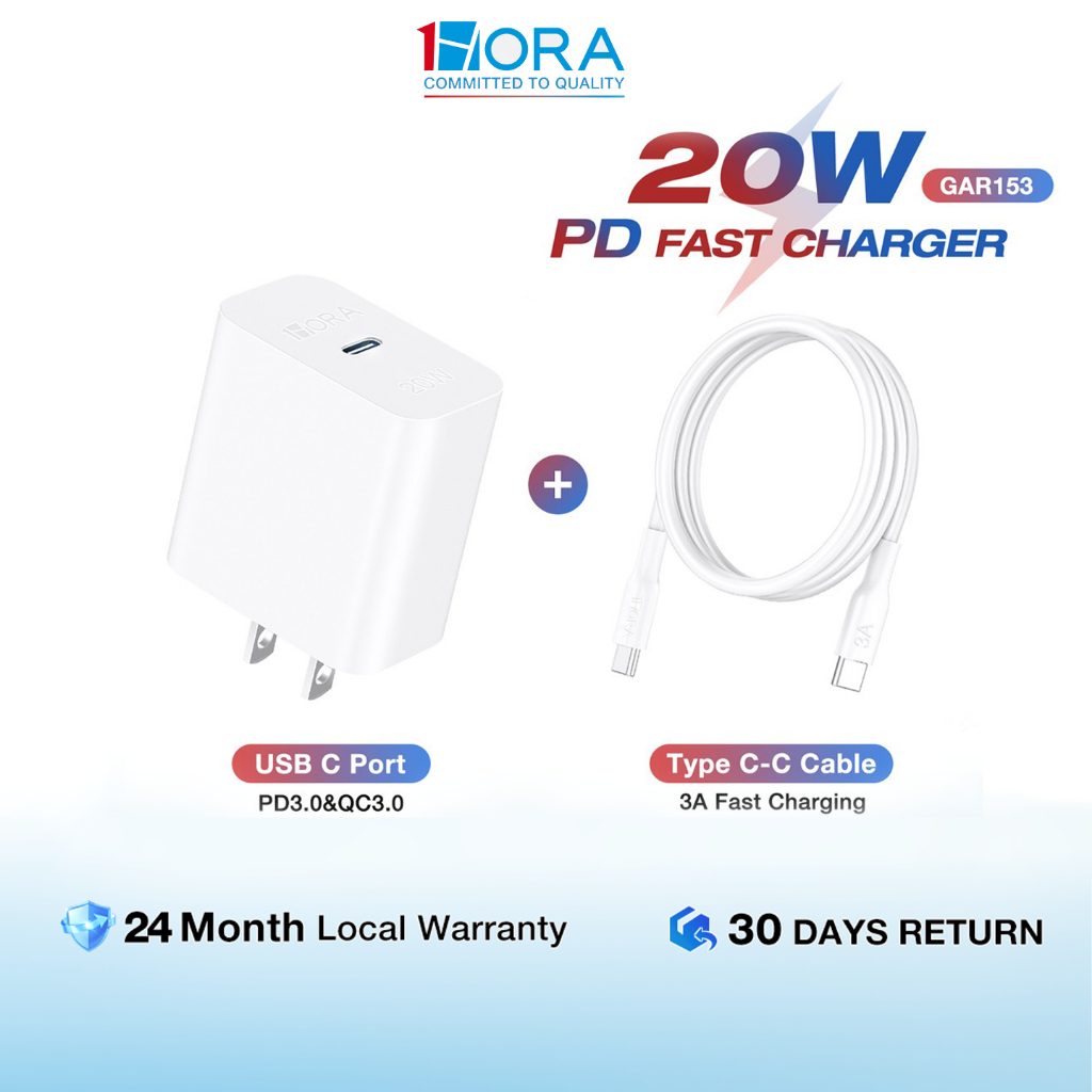 1HORA GaN PD 20W Charger Type C Fast Charging Kit with Cable 3A Type-C ...