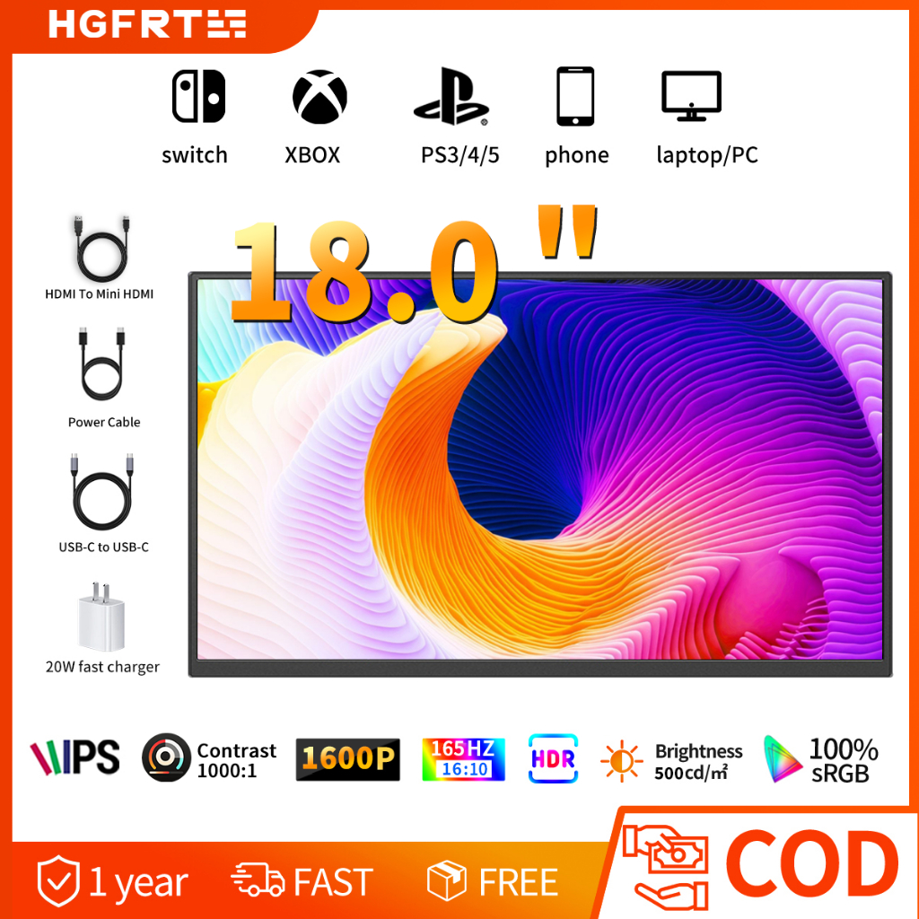 HGFRTEE 18 Inch Portable Monitor, 2560*1600p 100% SRGB, 165HZ Ultra ...